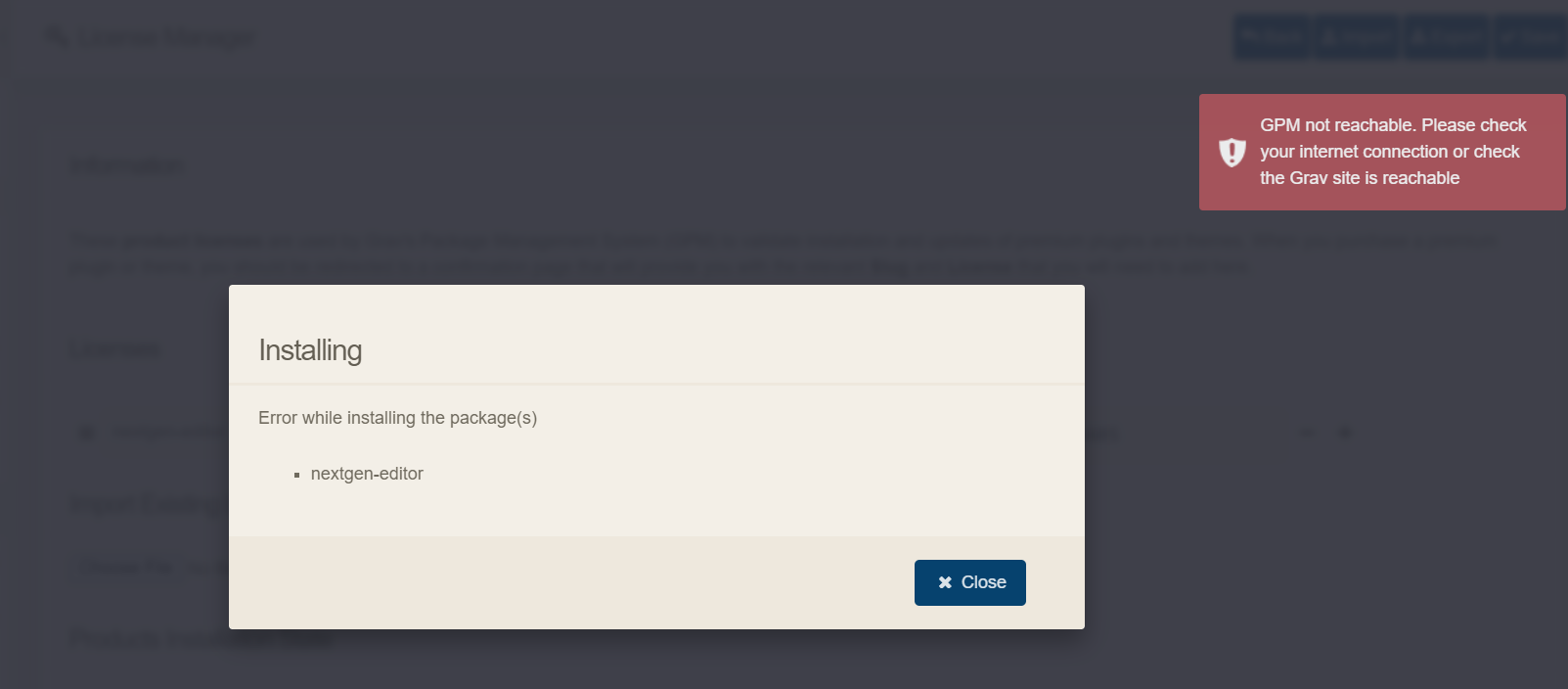 Unable to install Nextgen Editor - Premium Plugin - GPM Error · Issue #2175 · getgrav/grav ...