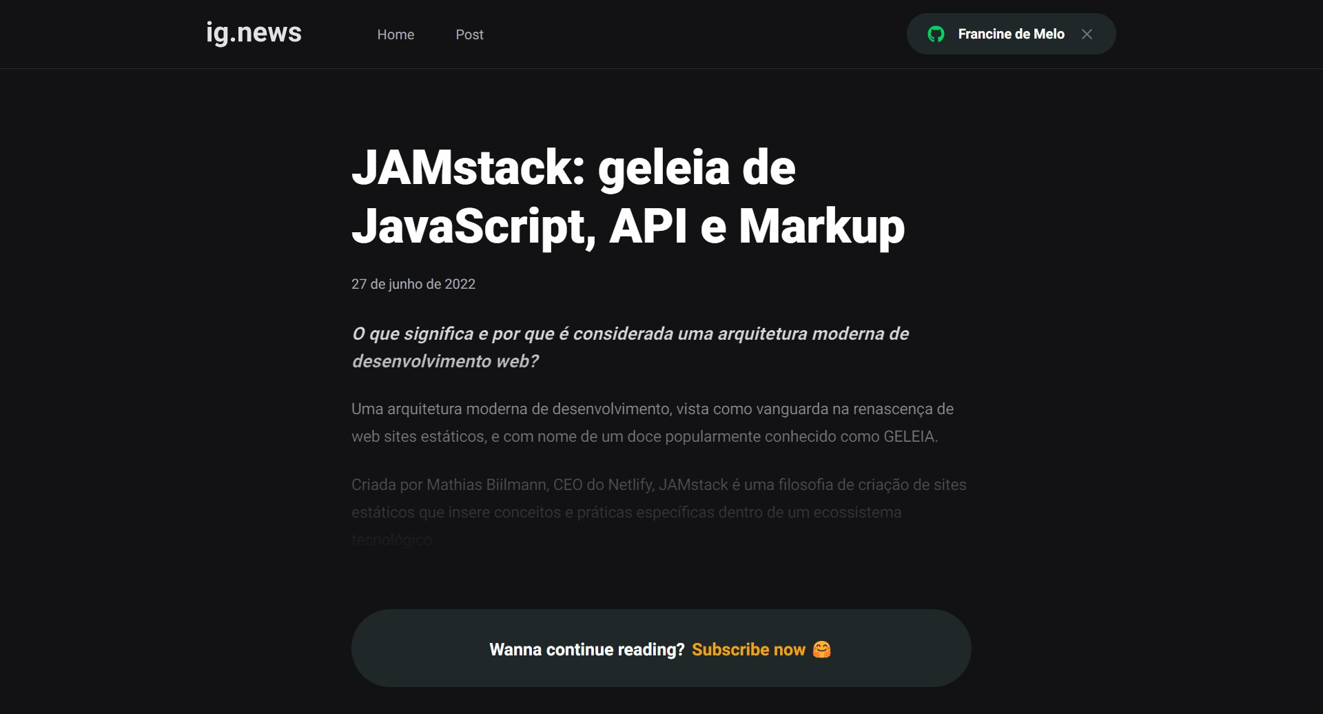 GitHub - demellon/ignews: Projeto desenvolvido no Ignite da Rocketseat