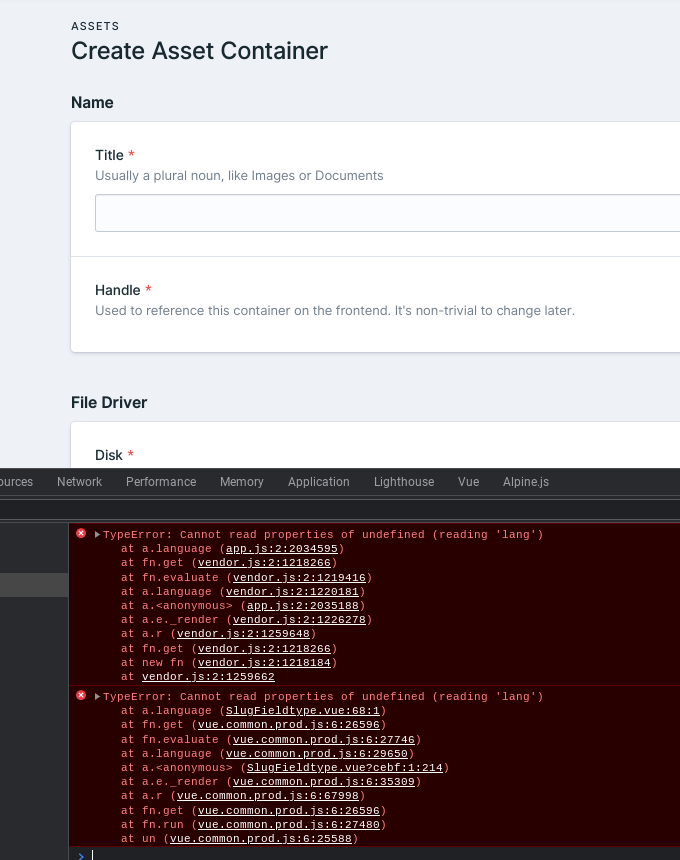 Handle Field Missing When Creating A New Asset Container · Issue 5520 · Statamic Cms · Github