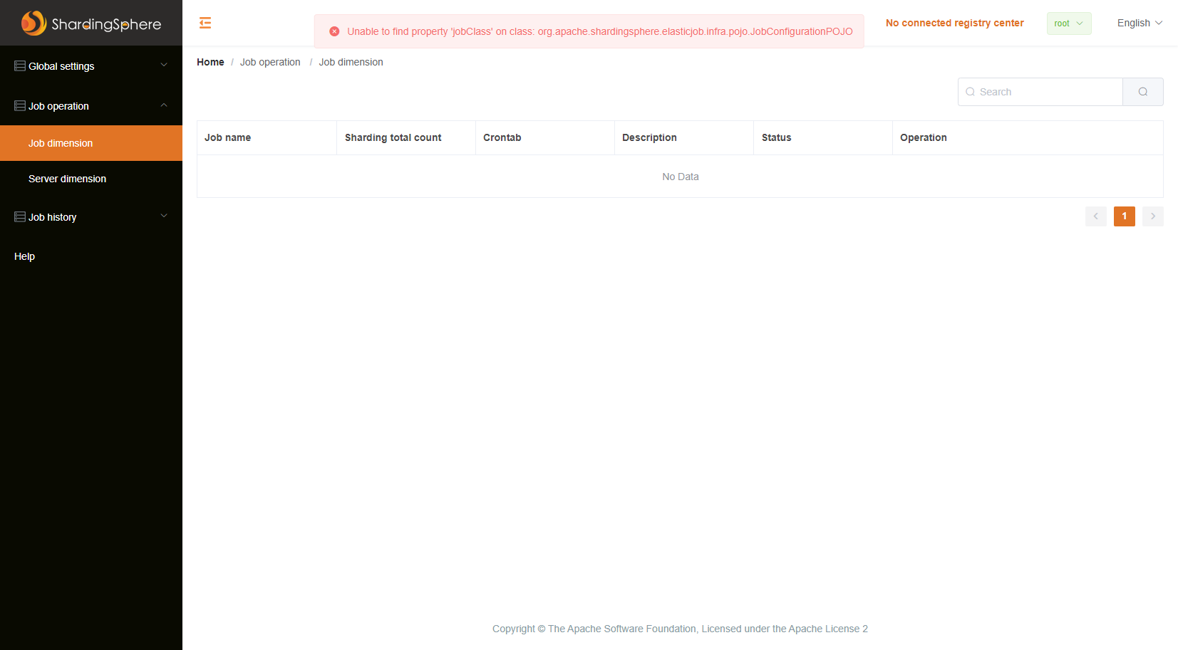 Unable to find property 'jobClass' on class: org.apache.shardingsphere.elasticjob.infra.pojo ...