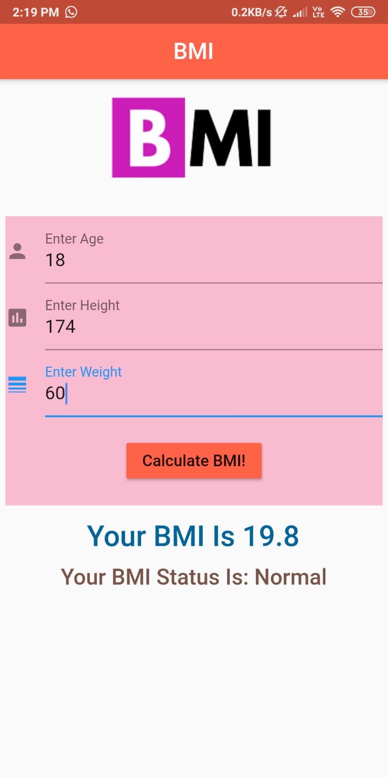 GitHub - jainharsh21/BMI-APP: Created an app to calculate BMI(Body Mass ...