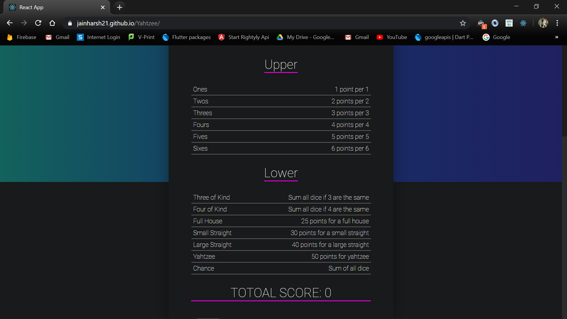 GitHub - jainharsh21/Yahtzee: Game made using ReactJS to implement data flow over multiple ...