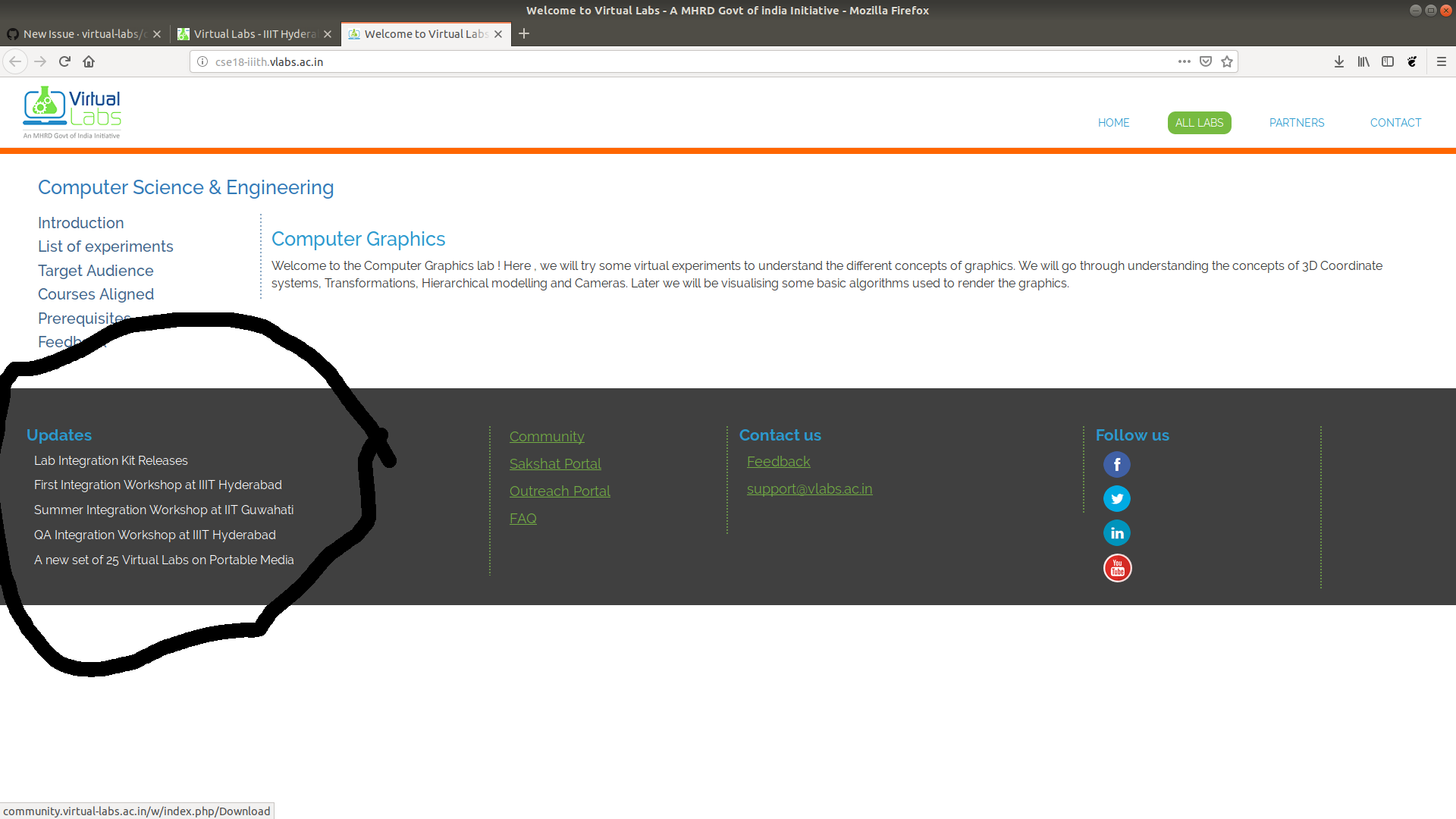 Broken Update Links Under Updates · Issue 127 · Virtual Labs Archivecomputer Graphics Iiith