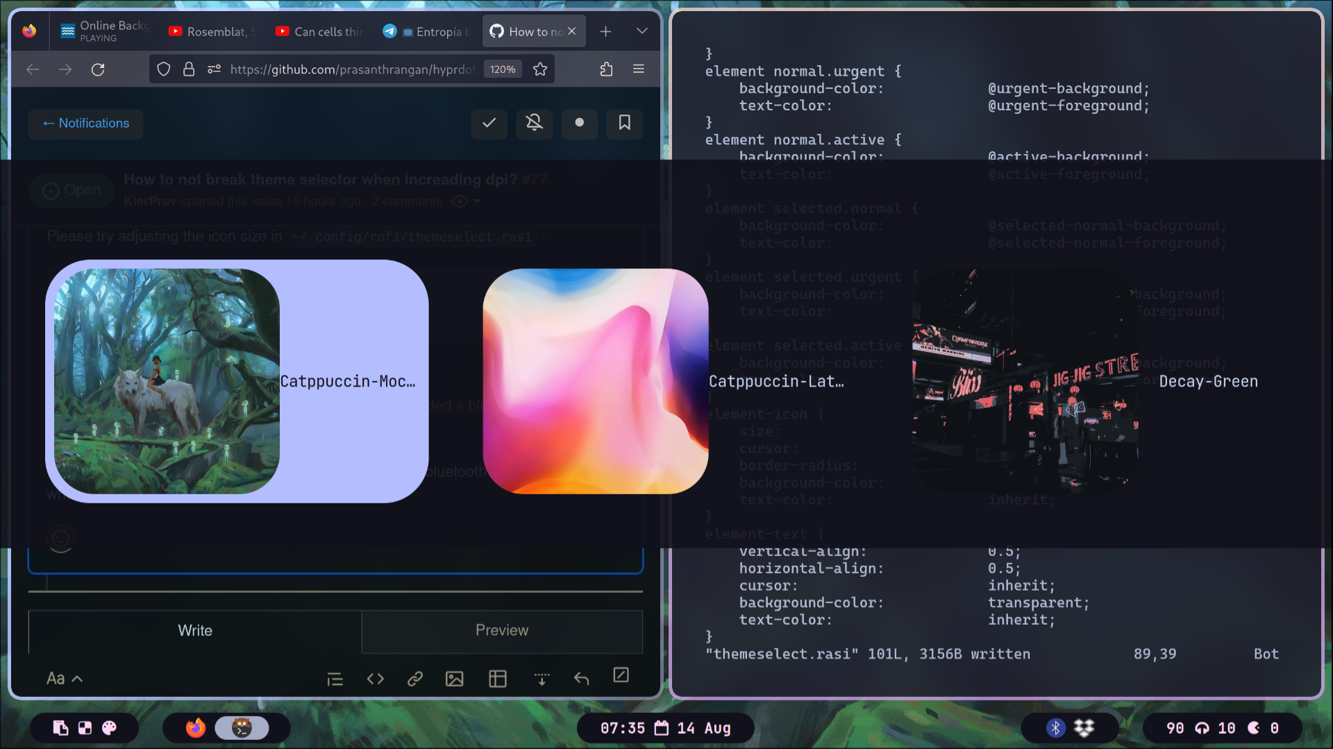 How to not break theme selector when increading dpi? · Issue #77 · prasanthrangan/hyprdots · GitHub