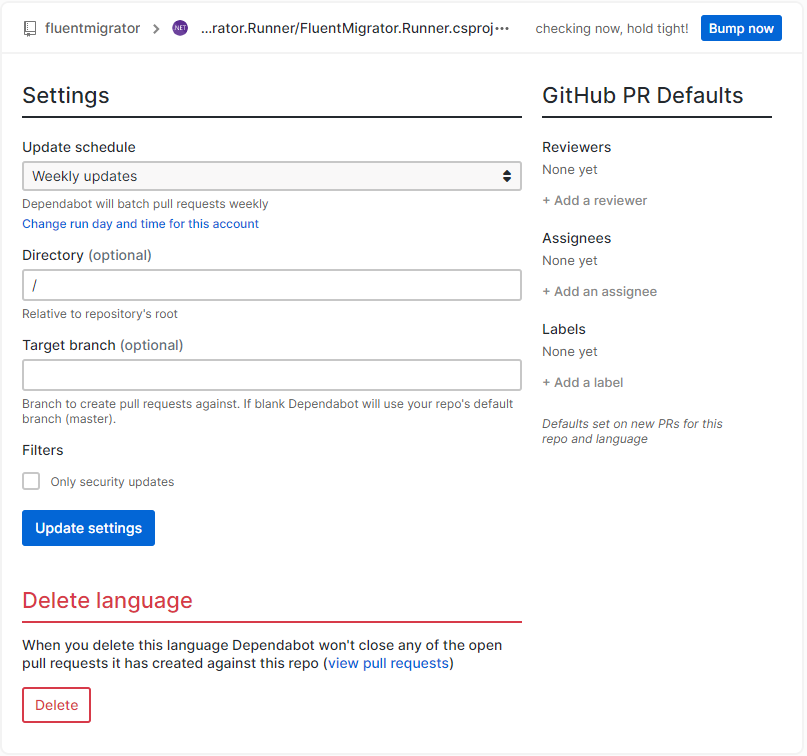 Configure dependabot · Issue #1083 · fluentmigrator/fluentmigrator · GitHub