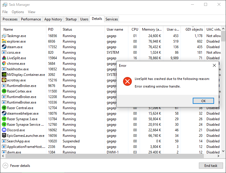 Constantly Increasing User Objects Until Crash · Issue #2142 · LiveSplit/LiveSplit · GitHub