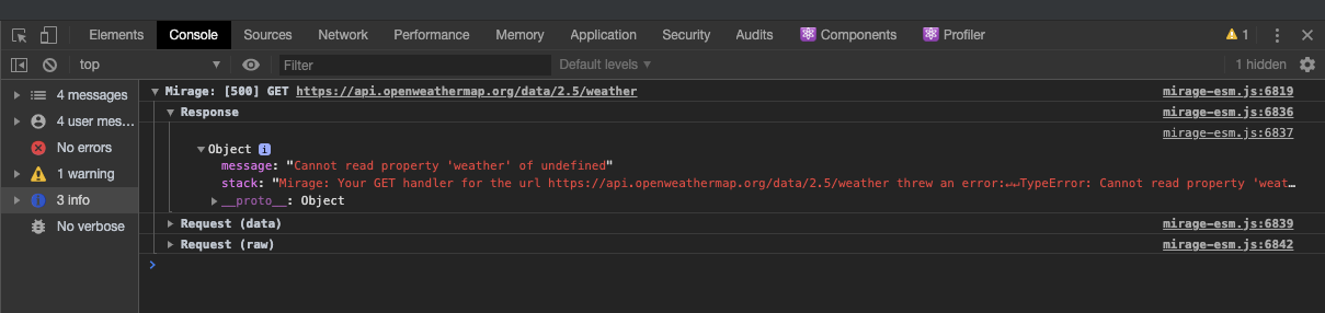 Better logging when Mirage route handler throws error · Issue #185 · miragejs/miragejs · GitHub