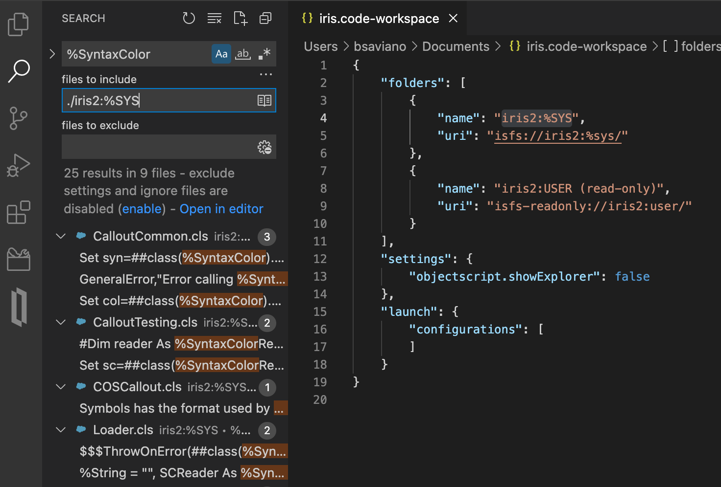Include glob pattern for Search does not behave correctly for workspace folders that include ...
