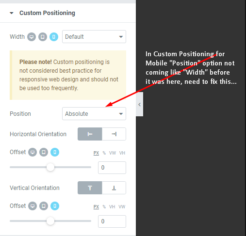Elementor Custom Positioning Mobile Issue · Issue 8775 · Elementorelementor · Github 