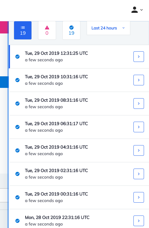 Run History list shows run time for all runs as "a few seconds ago ...