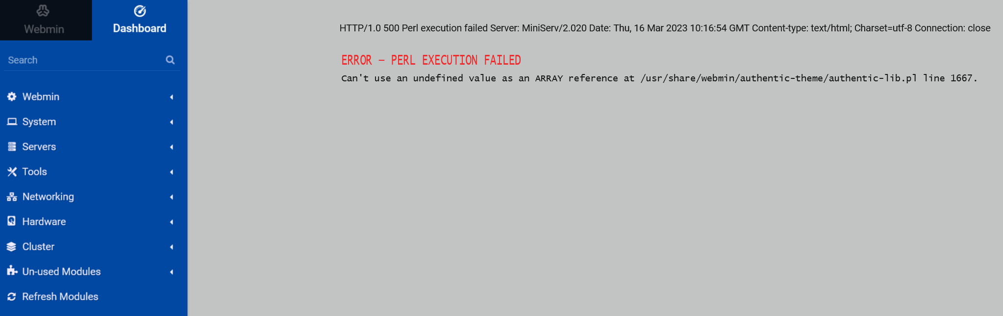 Webmin 2.020 - Error — Perl execution failed - · Issue #1861 · webmin/webmin · GitHub