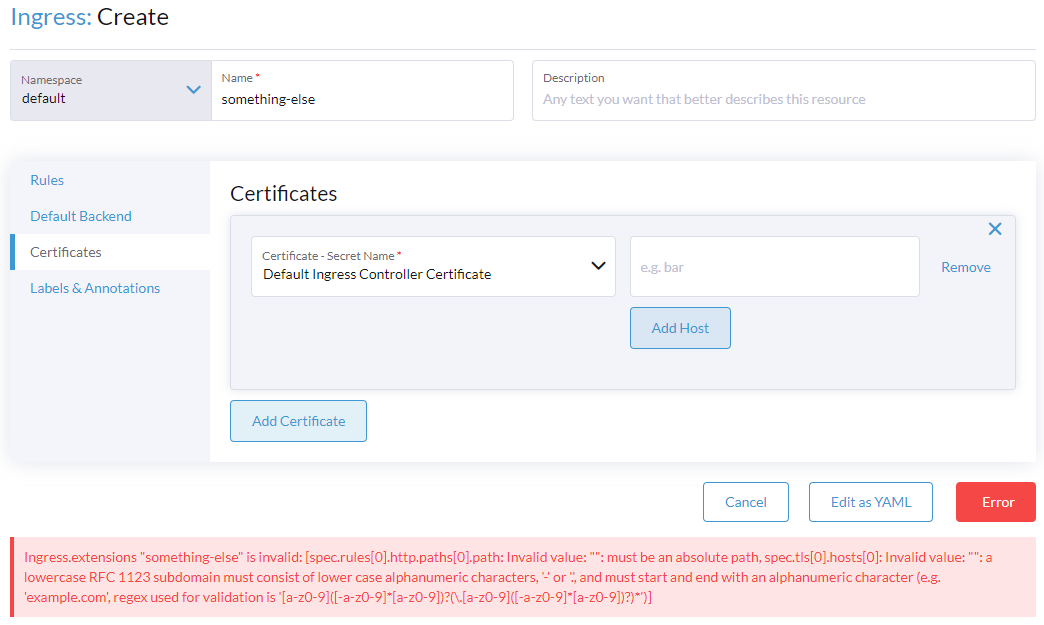 Additional UI-side validation for Ingress form · Issue #4575 · rancher/dashboard · GitHub