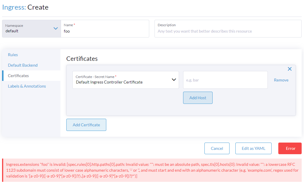 Additional UI-side validation for Ingress form · Issue #4575 · rancher/dashboard · GitHub