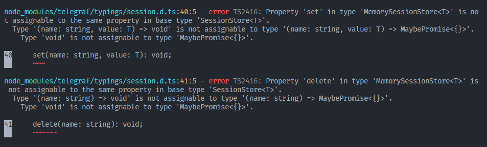 Tsc Build Error Error In Nodemodulestelegraftypingssessiondts · Issue 1814 · Telegraf