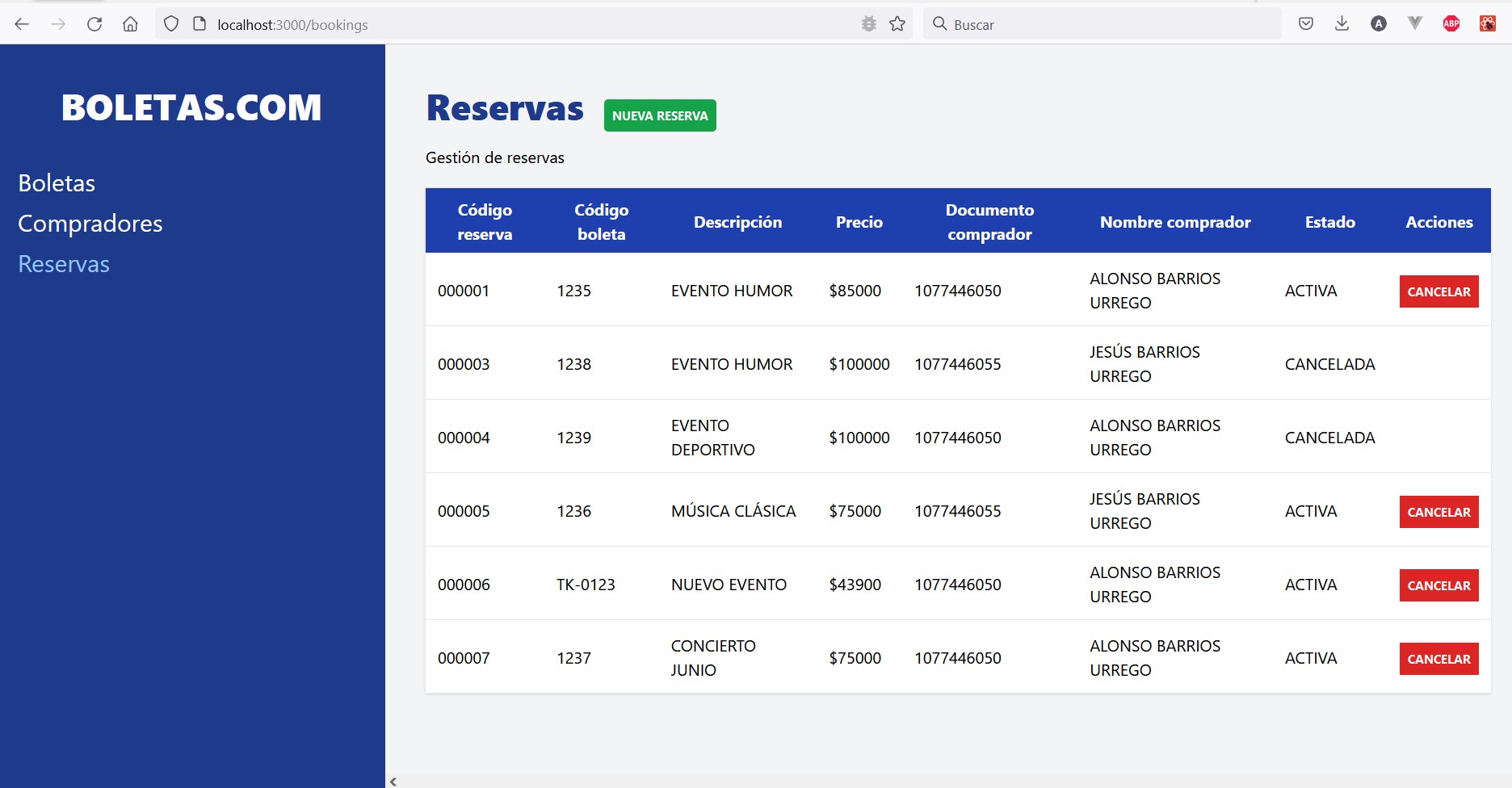 GitHub - alonsobarrios/bookings: Sistema para la gestión de reserva de boletas