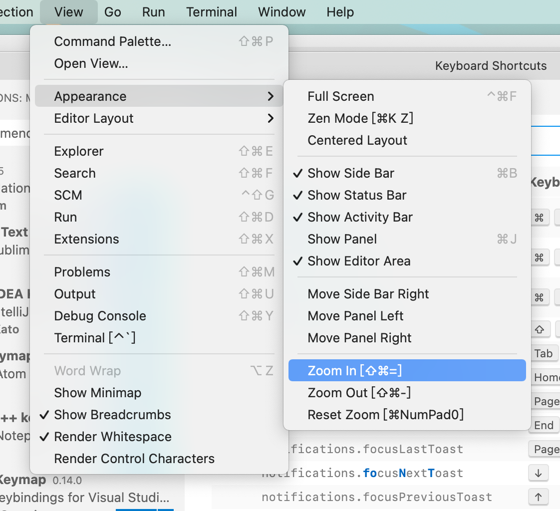 I hope to add an option in the menu bar like Editor font zoom in ...