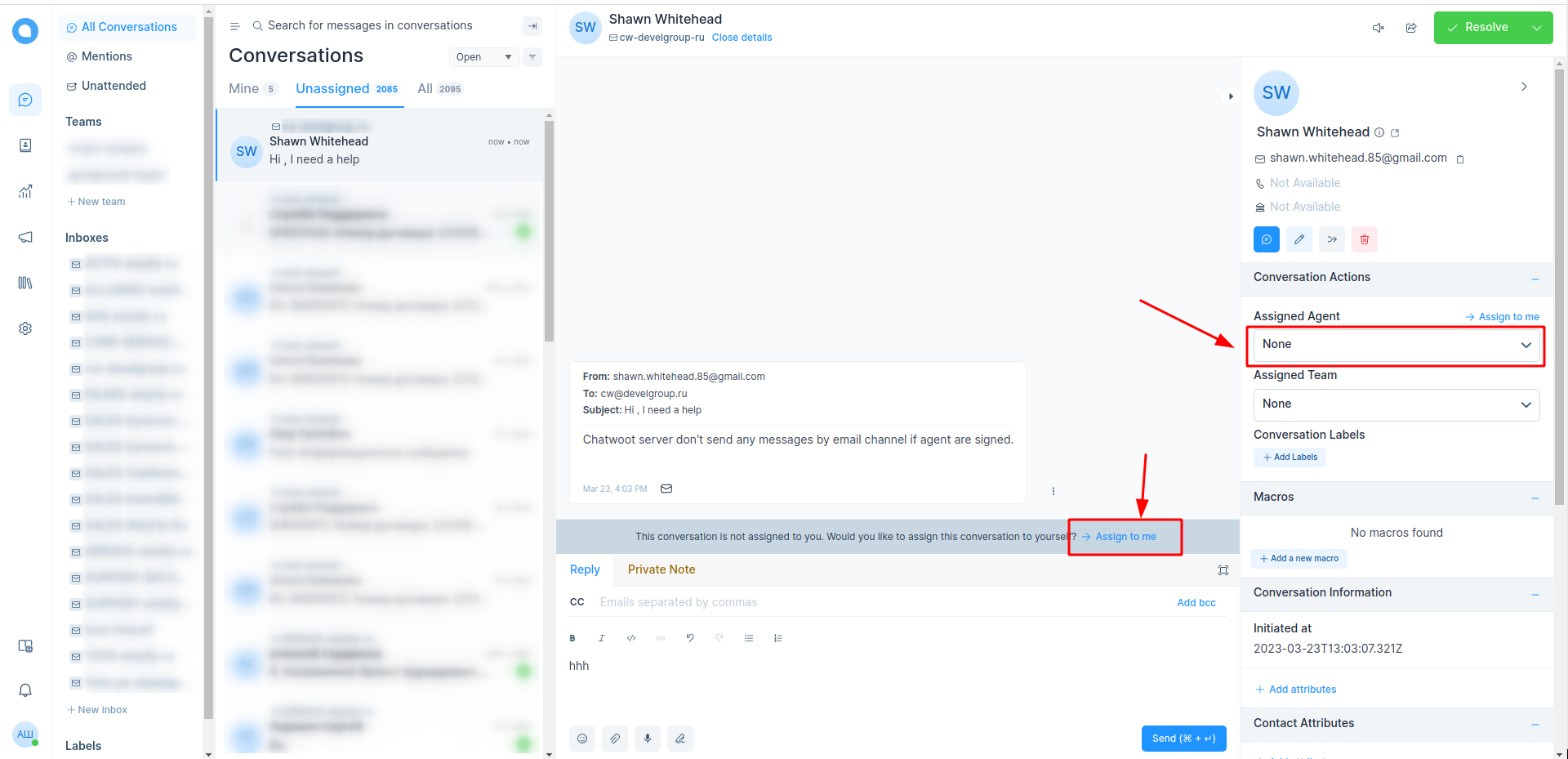 Email messages are not sent after assign the conversation to agent · Issue #6706 · chatwoot ...