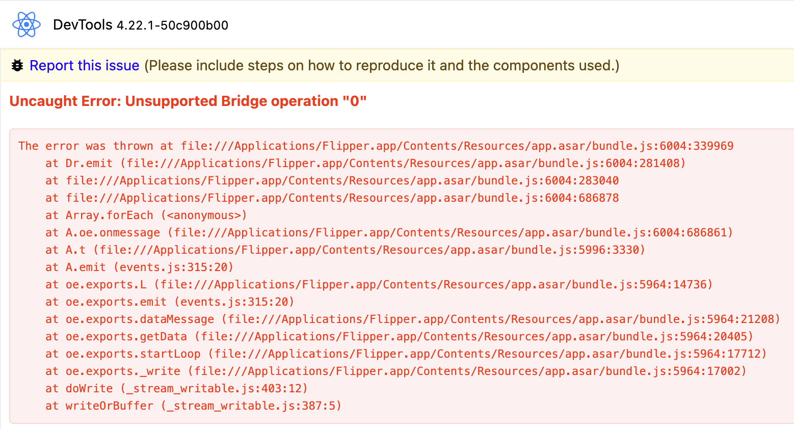 Uncaught Error Unsupported Bridge Operation 0 · Issue 3197