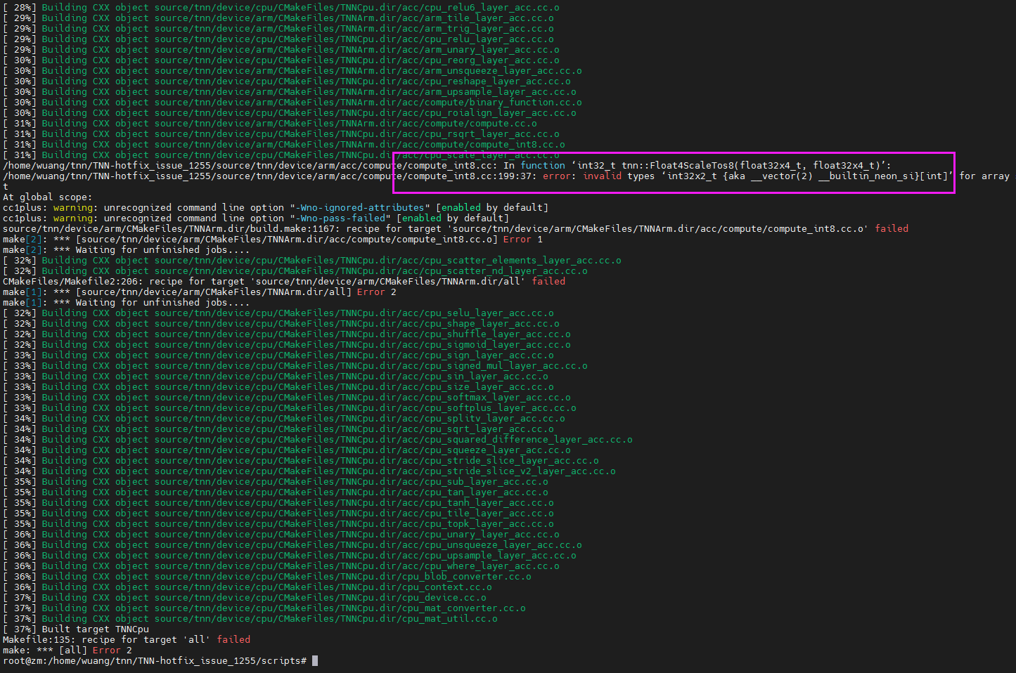 ARM版本编译不通过 · Issue #1255 · Tencent/TNN · GitHub