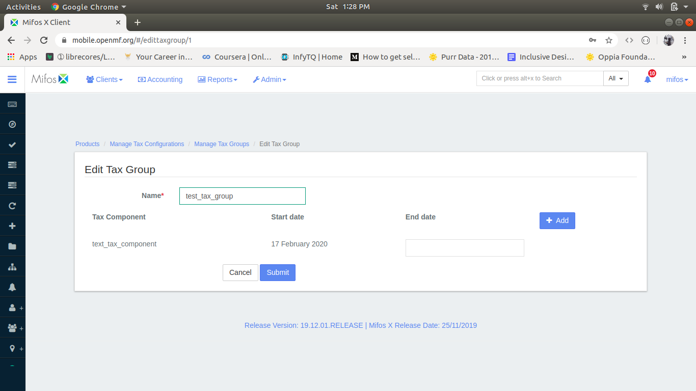Manage Tax Configurations Edit Tax Group · Issue 600 · Openmf Web App · Github