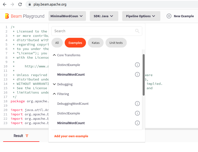 [Playground] [Task]: Support for a default category of an example · Issue #22604 · apache/beam ...
