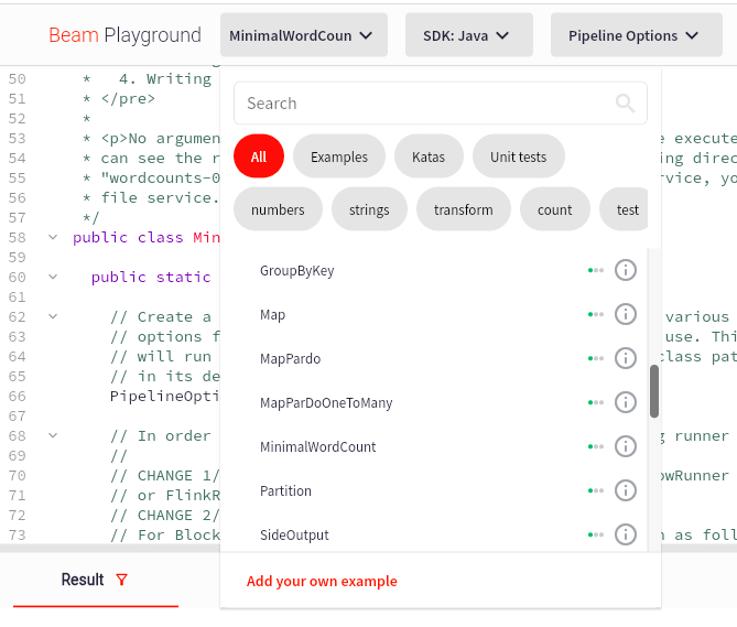 [Task]: Current Playground example is not highlighted · Issue #23865 · apache/beam · GitHub