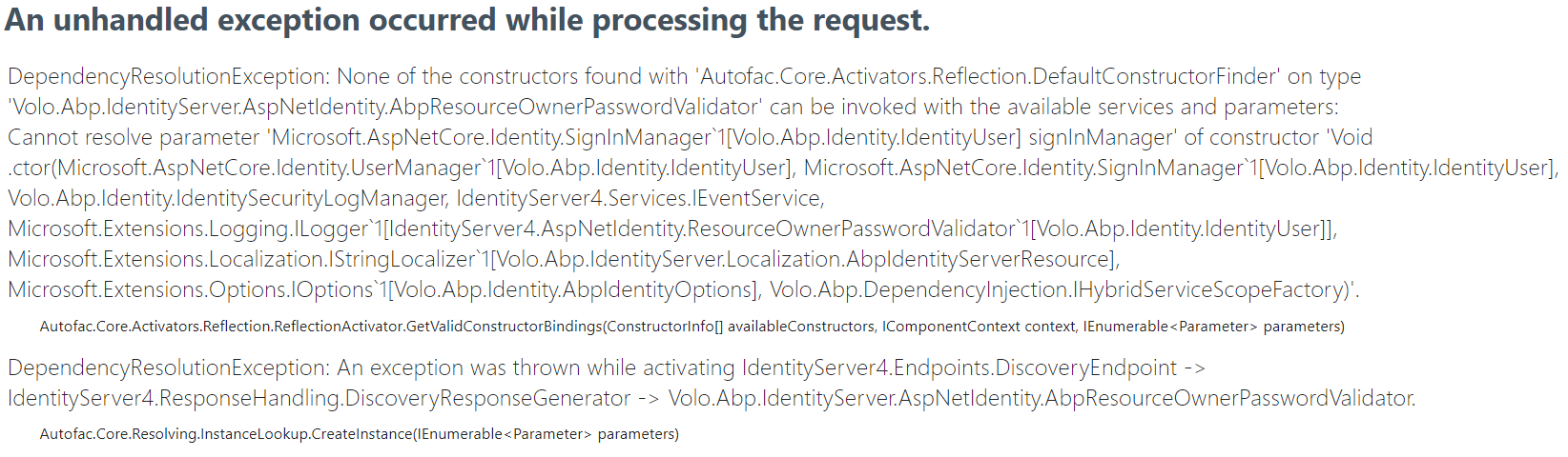 DependencyResolutionException error after add app.UseIdentityServer(); · Issue #5675 ...