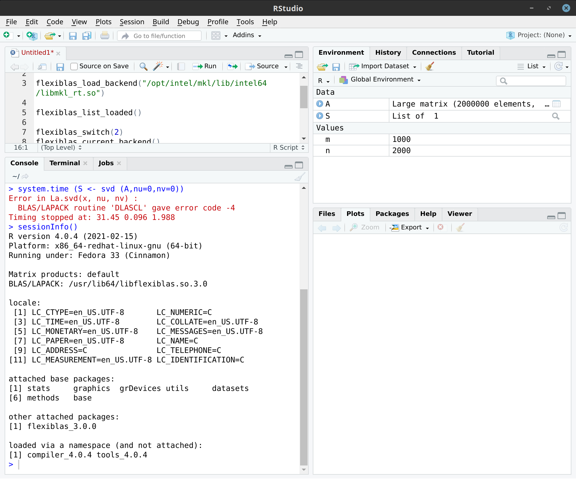 BLAS/LAPACK routine 'DLASCL' gave error code -4 · Issue #2 · Enchufa2/r ...