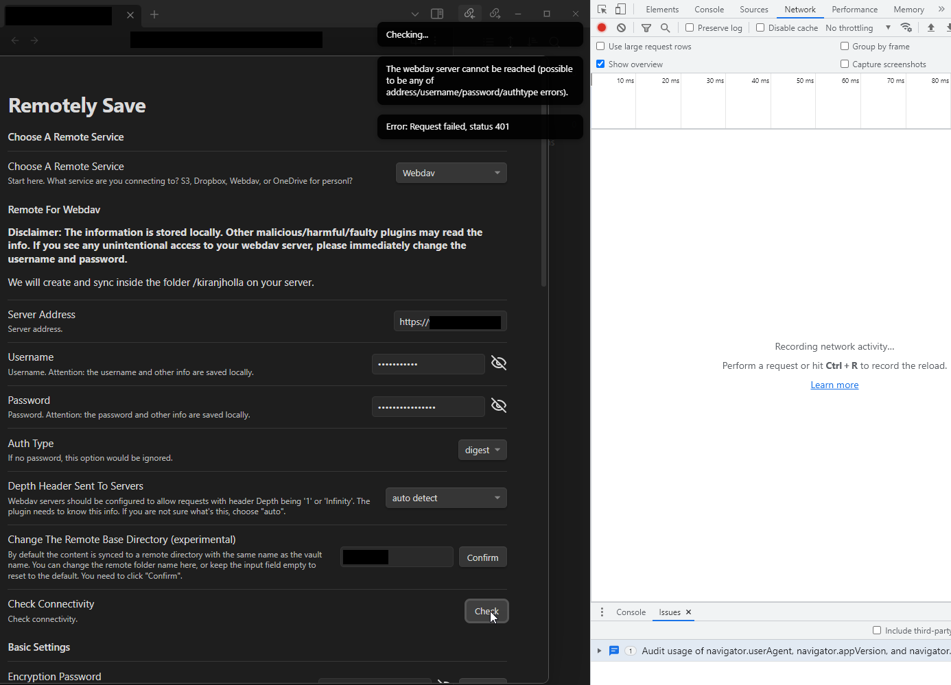 WebDAV Connectivity Check fails with HTTP 401 · remotely-save remotely-save · Discussion #249 ...