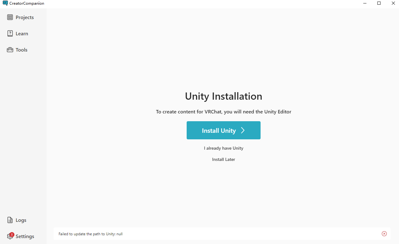 [BUG]Failed to update the path to Unity: null · Issue #300 · vrchat ...