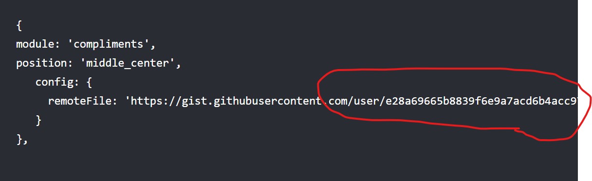 Default compliments module; your -remoteFile- option does not work with Github Gist Raw link ...