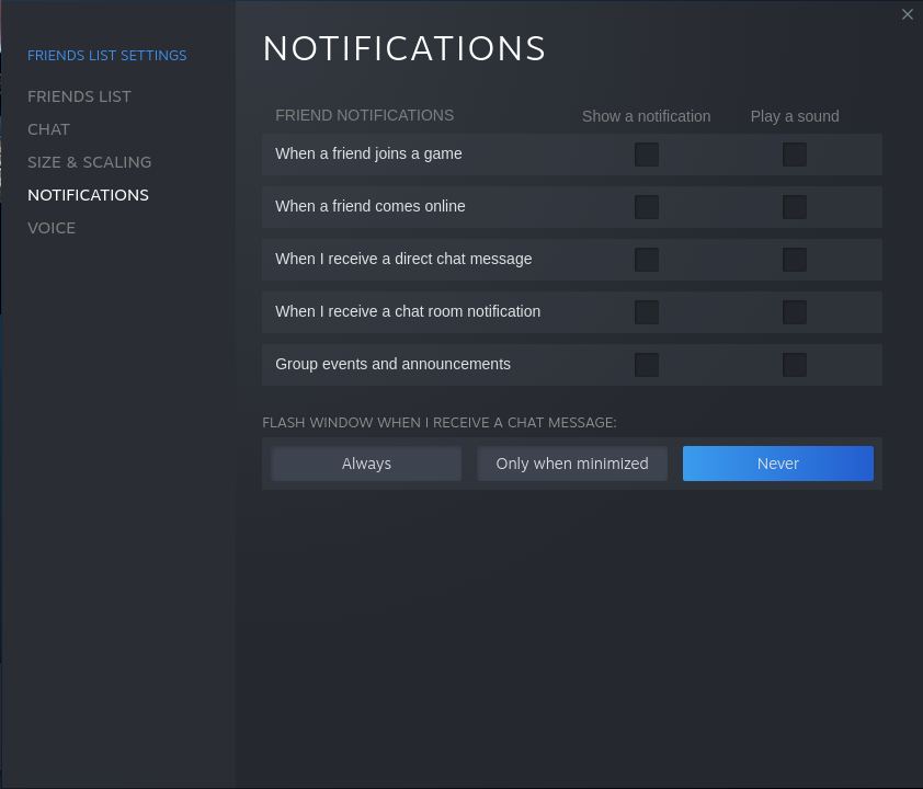 Steam ignores my notification prefrences and steals focus from the game ...
