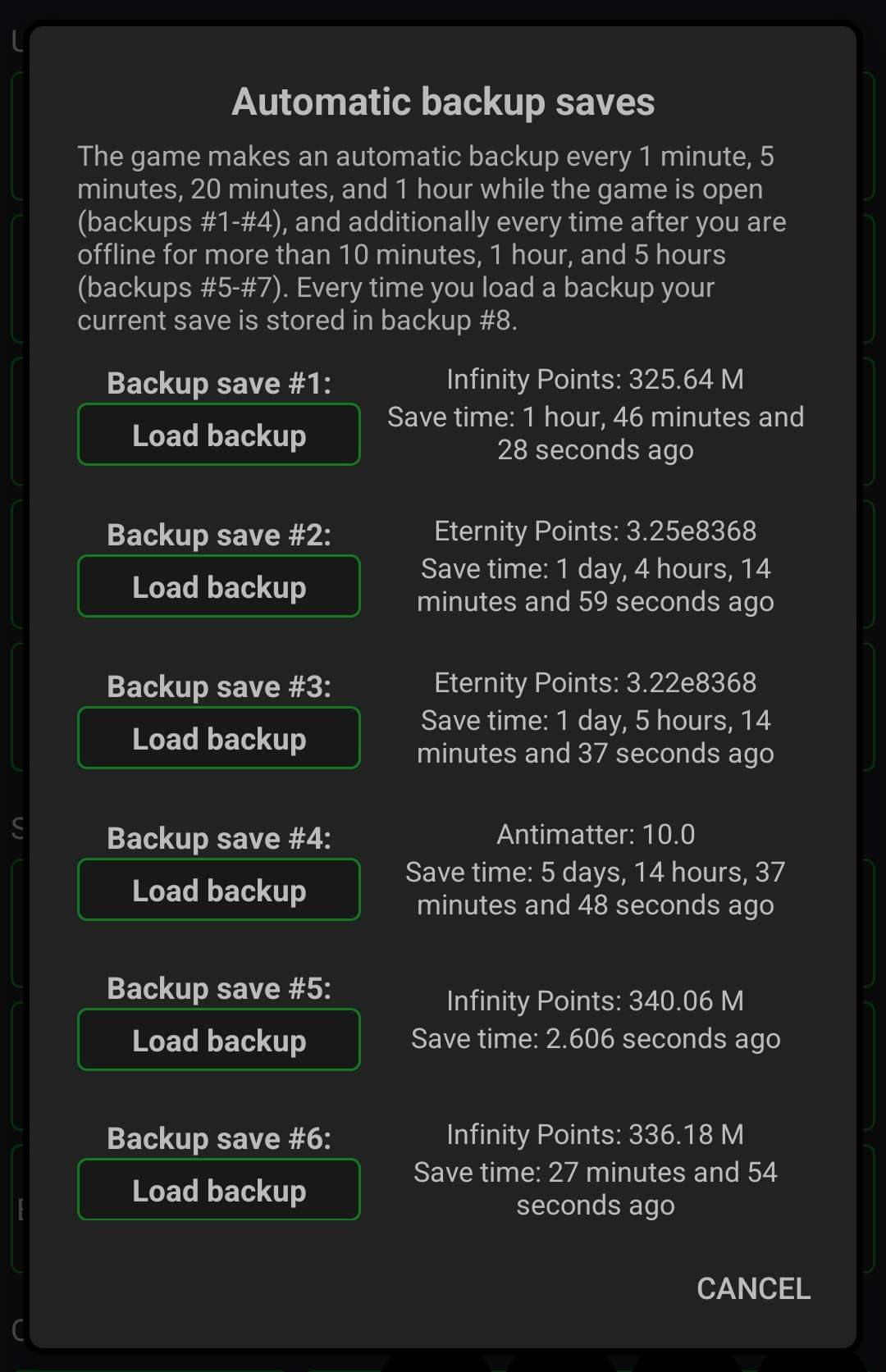 Android-like backup save set · Issue #3353 · IvarK/AntimatterDimensionsSourceCode · GitHub
