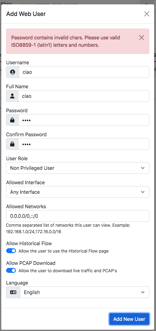 Invalid User Add Error · Issue 6995 · Ntopntopng · Github