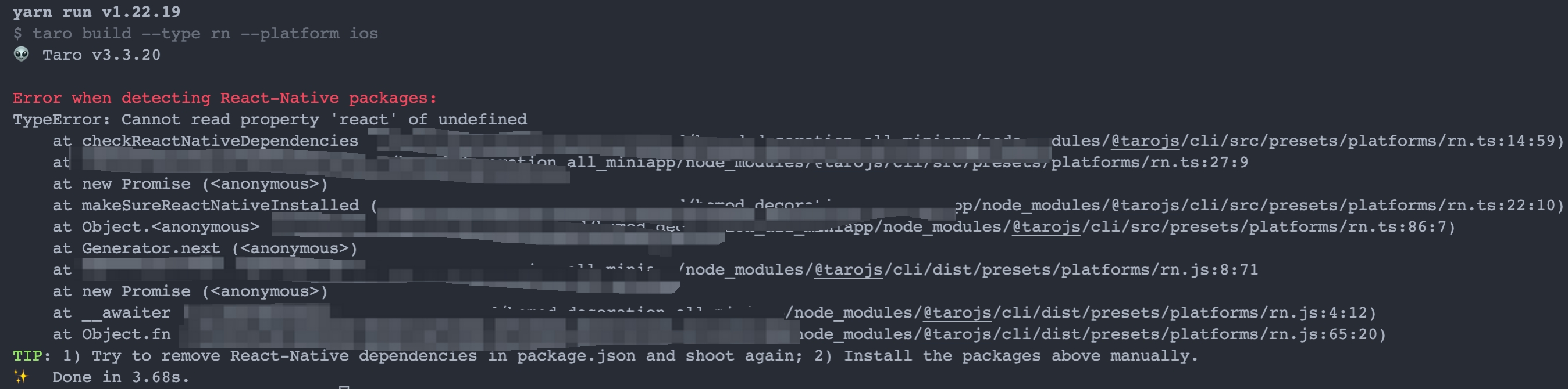 lerna monorepo 下 build:rn 找不到 react-native 依赖 · Issue #11825 · NervJS/taro · GitHub