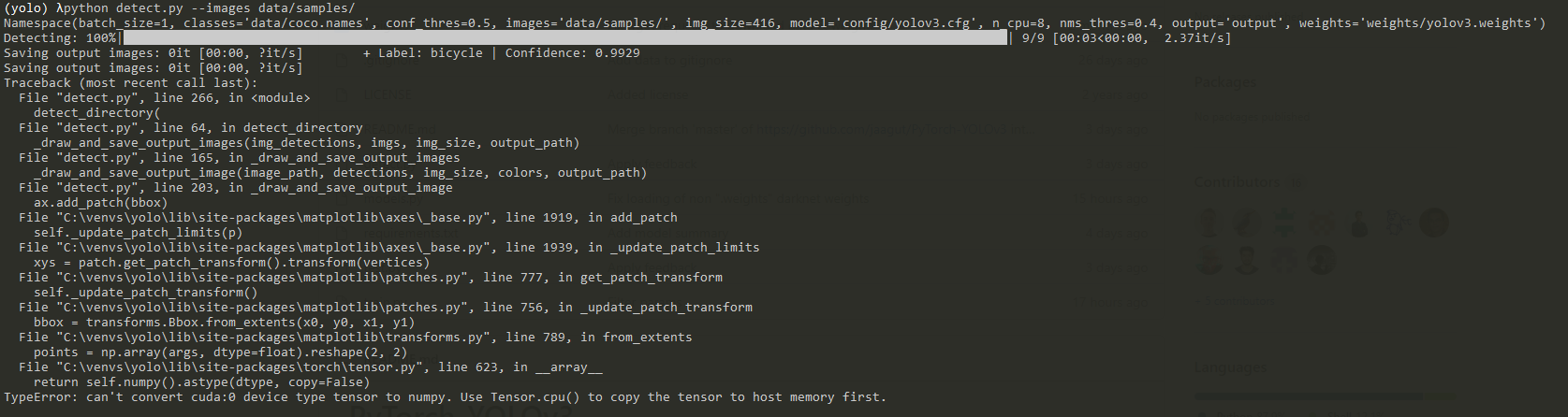 Detect Py Type Error · Issue 663 · Eriklindernoren Pytorch Yolov3 · Github
