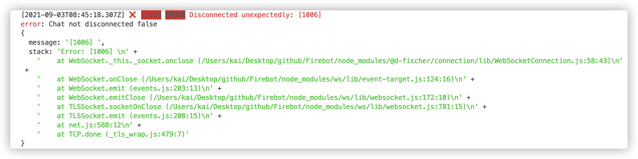[Bug] Connection disconnected unexpectedly · Issue #1350 · crowbartools/Firebot · GitHub