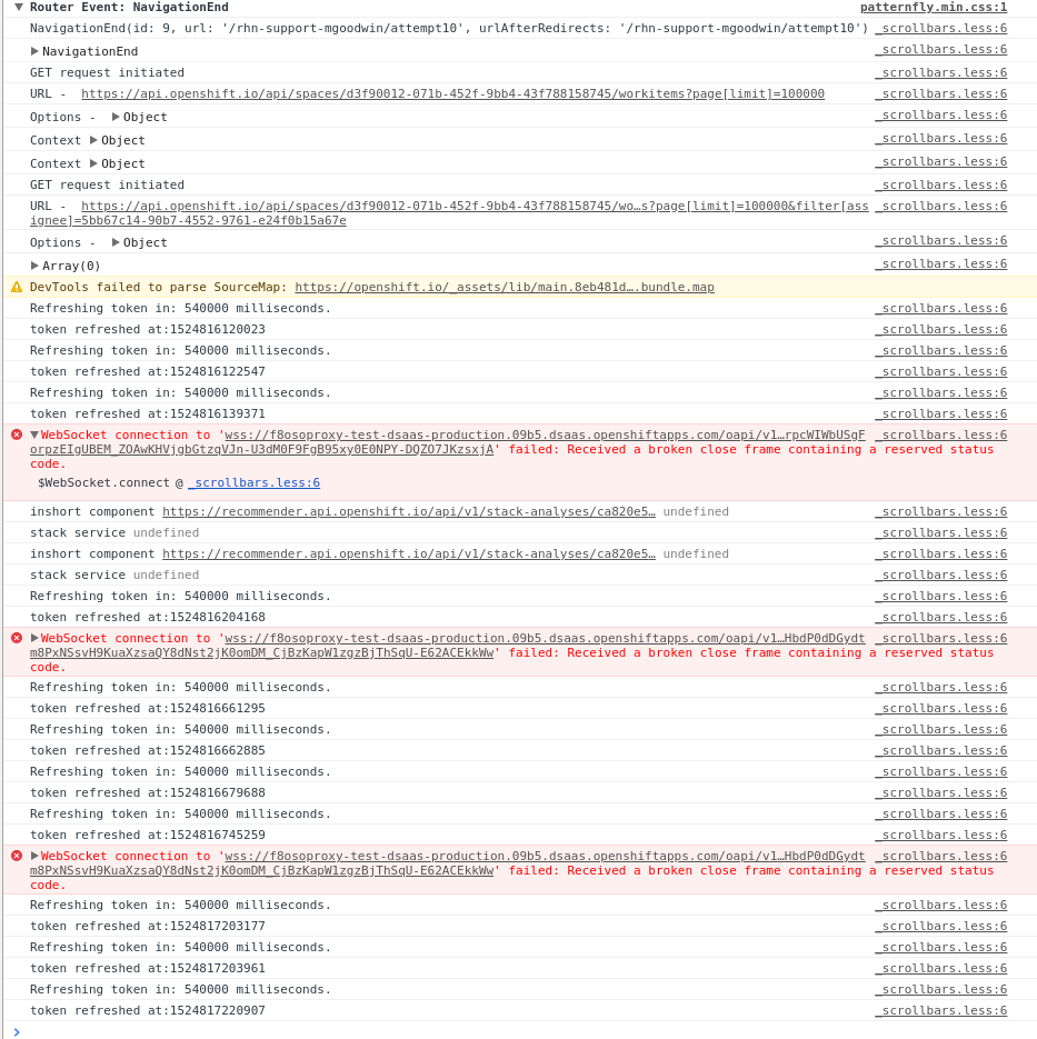 OSIO Click Party error: "set up new application" phase failed, "no user namespace found for ...