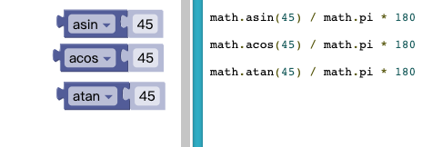 The trigonometric functions involved in the conversion from Blockly to the Python language are ...
