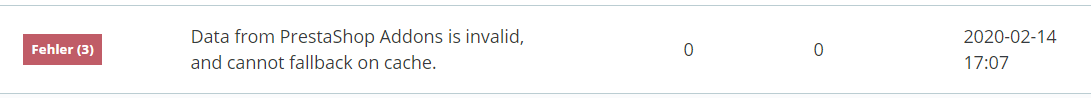 "Data from PrestaShop Addons is invalid, and cannot fallback on cache." - 1.7.6.3 · Issue #17866 ...