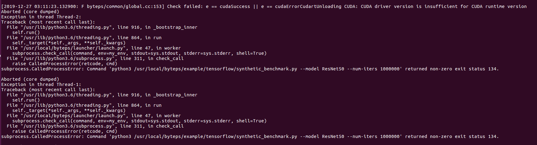cuda driver version is insufficient for cuda runtime version · Issue #185 · bytedance/byteps ...
