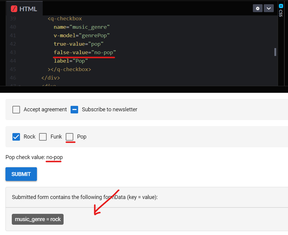 Checkbox false-value does not send on form submit · Issue #10687 · quasarframework/quasar · GitHub