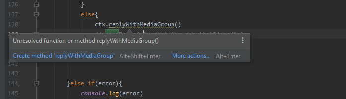I get the error unresolved function or method when i use replywithmediagroup and i get error 400 ...