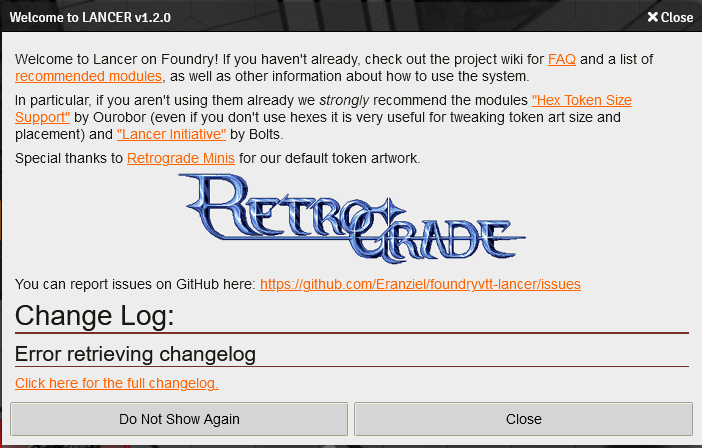 [CHORE] Update Welcome Message · Issue #440 · Eranziel/foundryvtt-lancer · GitHub