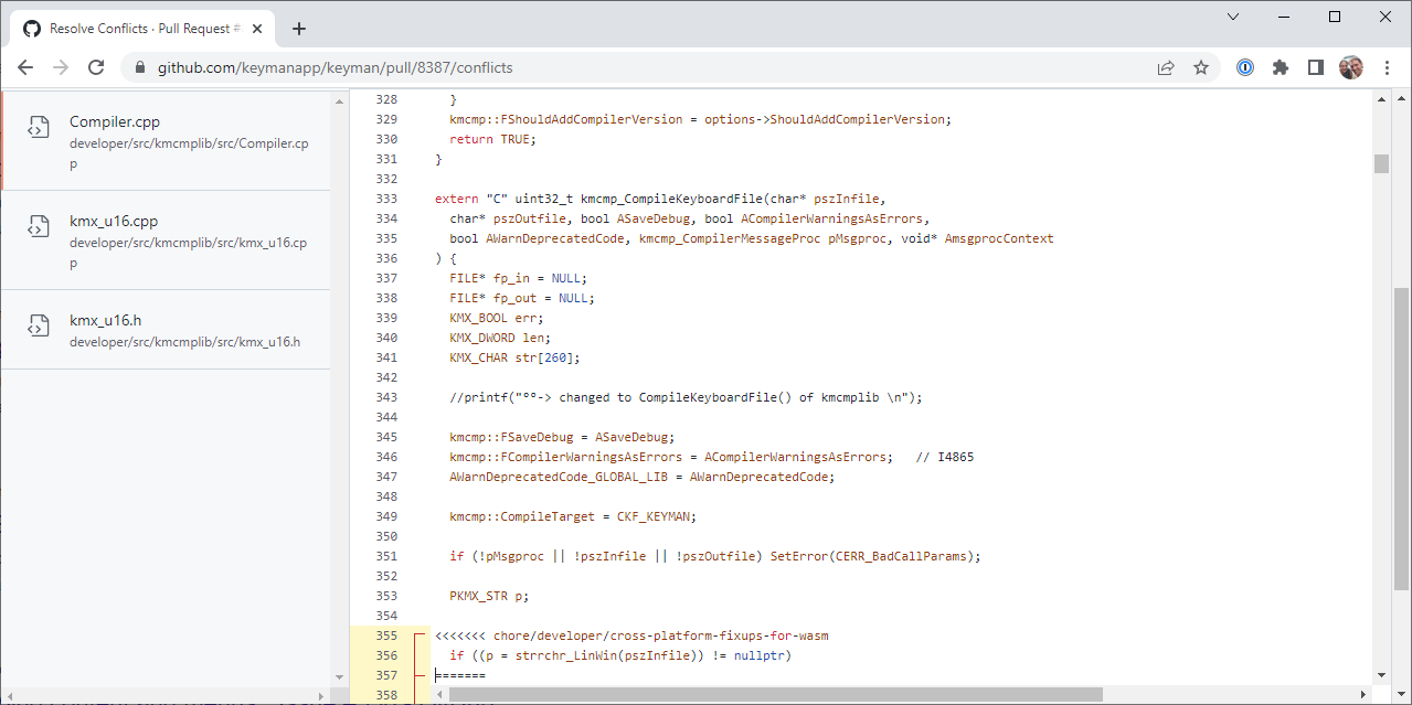 Pull Request conflict resolution page UI is sized too large for the ...