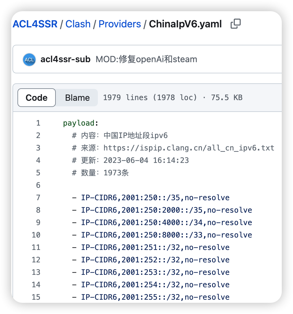 Clash/Providers/ChinaIp.yaml 格式无法被视频 · Issue #66 · ACL4SSR/ACL4SSR · GitHub