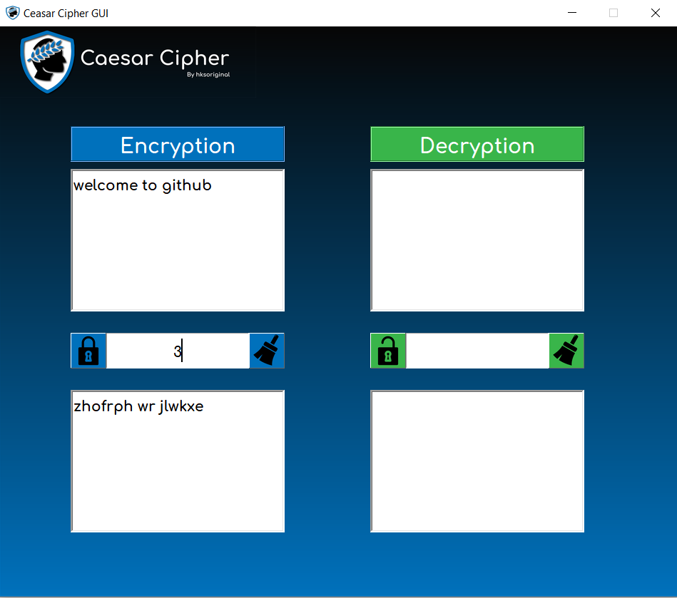 GitHub - hksoriginal/CaesarCipherGUI: In cryptography, a Caesar cipher ...