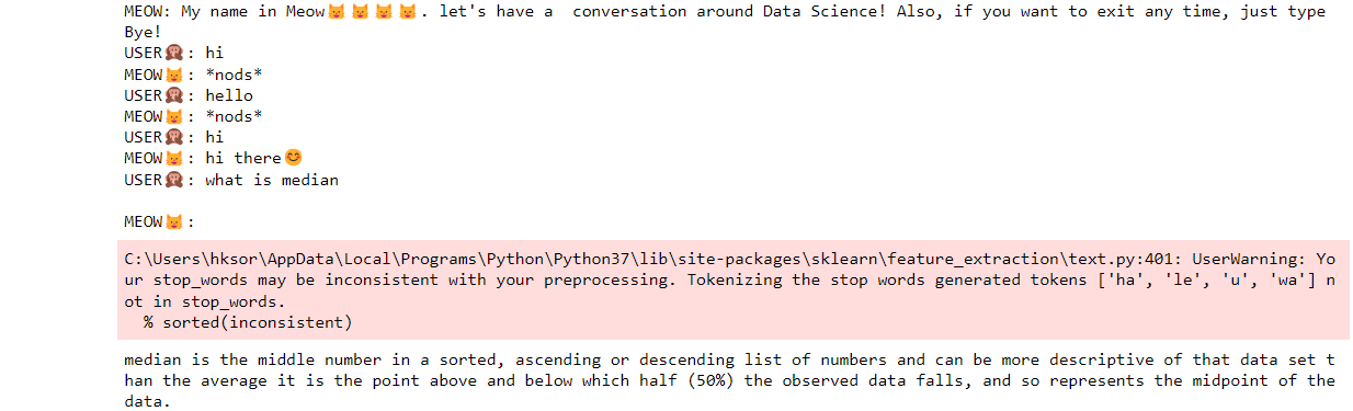 GitHub - hksoriginal/MeowBot: Conversational Chatbot, that uses 'cosine ...