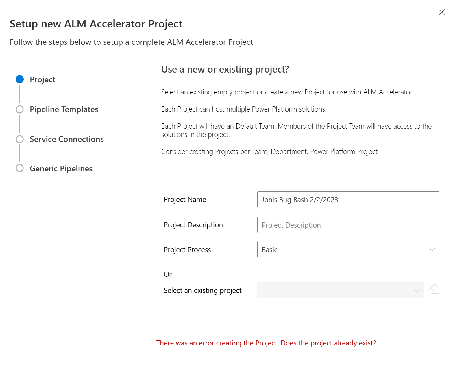 Changing the "Project Process" in "Setup new ALM Project" is not triggering validation · Issue ...