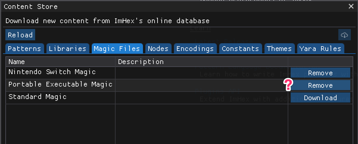 [Bug] "Standard Magic" is not shipped with the app. · Issue #1223 · WerWolv/ImHex · GitHub